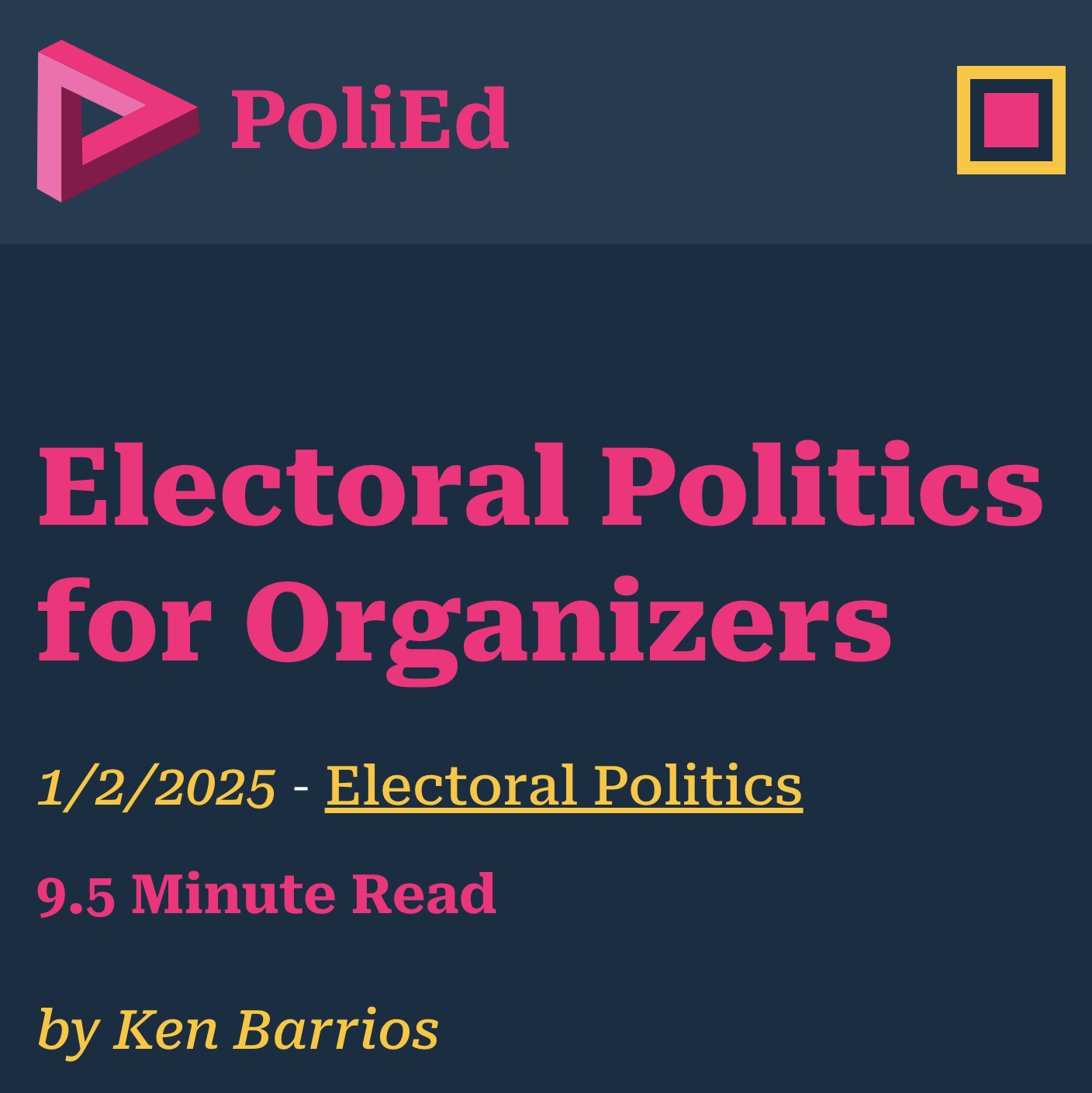Electoral Politics for Organizers
